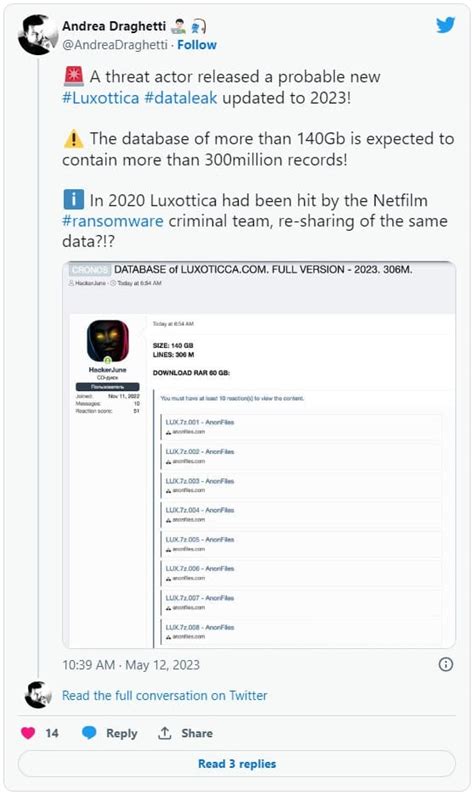 Luxottica Confirms 2021 Data Breach After Info Of 70m Leaks Online