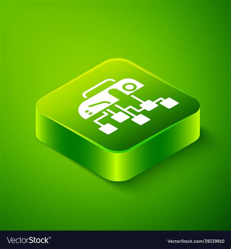 Isometric Humanoid Robot Icon Isolated On Green Vector Image
