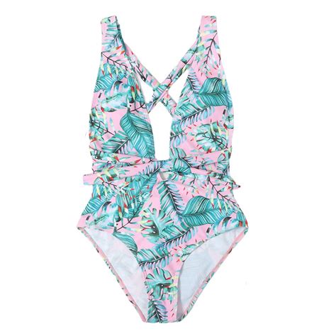 Swsmclt Womens Deep Plunge Swimsuit Floral Beach Brazilian Sexy Strappy Tummy Control Backless