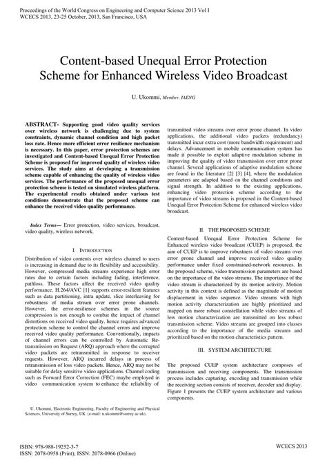 Pdf Content Based Unequal Error Protection Scheme For Enhanced Wireless Video Broadcast