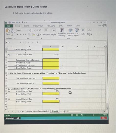 solved excel sim bond pricing using tables 1 calculate the