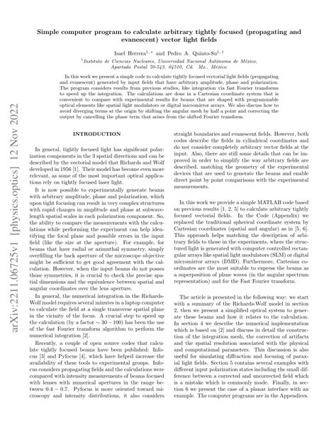 pdf simple computer program to calculate arbitrary tightly focused
