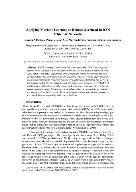 Pdf Applying Machine Learning To Reduce Overhead In Dtn Vehicular