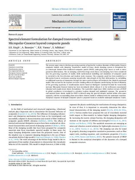 Pdf Spectral Element Formulation For Damped Transversely Isotropic Micropolar Cosserat Layered