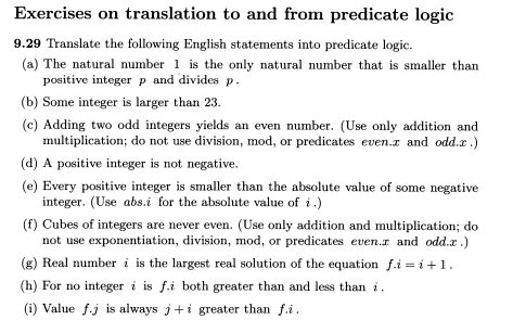 Solved Exercises On Translation To And From Predicate Logic Chegg Com