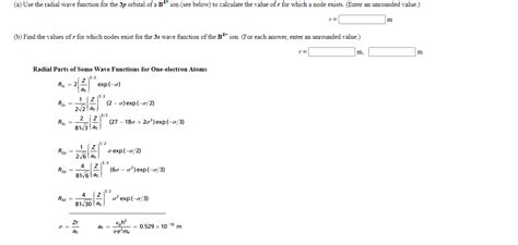 Solved A Use The Radial Wave Function For The P Orbital Chegg