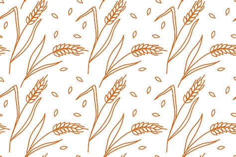 이음새가 없는 작은 이삭 패턴 선형 낙서 스케치 손으로 그린 벡터 그림입니다 밀 호밀 보리 프린트의 황금 줄기 농산물 벽지 스크랩 포장지에 대한 반복 배경 곡초류에 대한