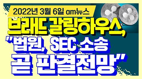 리플 비트코인 이더리움 브래드 갈링하우스 법원 Sec소송 관련 곧 판결할 전망 Youtube