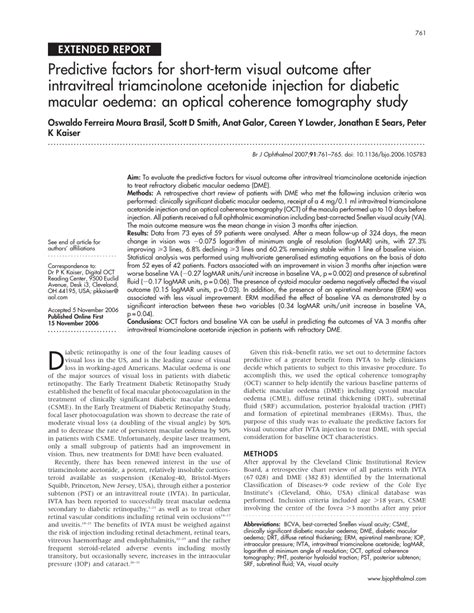 Pdf Predictive Factors For Short Term Visual Outcome After Intravitreal Triamcinolone