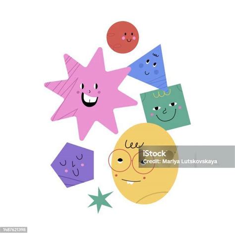 추상 기하학적 문자 구성 귀여운 얼굴을 가진 기본 인물 재미있는 그래픽 이모티콘 현대 유치한 인쇄 포스터 또는 배너 격리된 그림 개체입니다 벡터 만화 낙서 그림 개체 그룹에