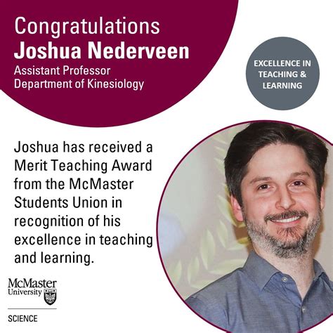 Congratulations To Mcmaster Universitys Joshua Nederveen On Receiving A Merit Teaching Award