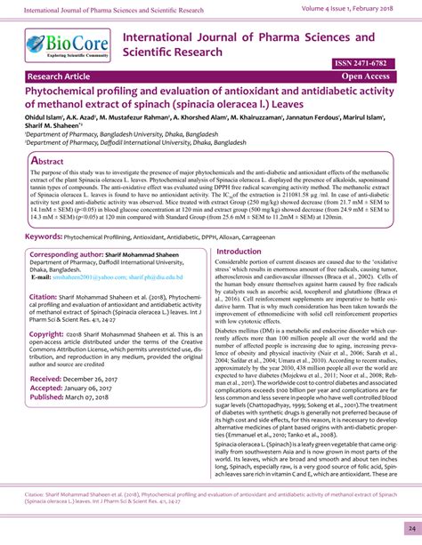 Pdf Phytochemical Profiling And Evaluation Of Antioxidant And Antidiabetic Activity Of