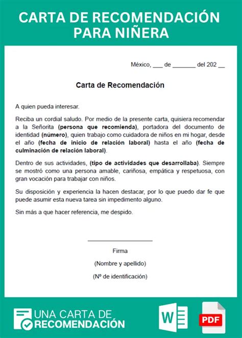 ᐅ Carta de recomendación para niñera Word y PDF