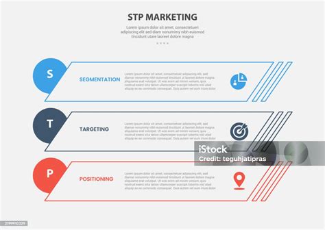 Stp 마케팅 인포그래픽 외곽선 스타일 슬라이드 프리젠테이션을 위한 가장자리에 비스듬한 직사각형 및 원형 배지가 있는 3점