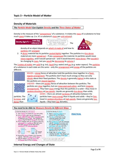 GCSE Physics Revision Notes P Particle Model Of Matter Nov Topic Particle