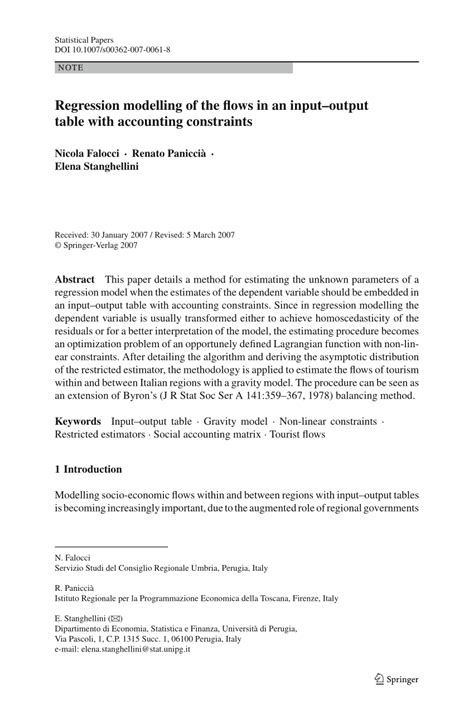 Pdf Regression Modelling Of The Flows In An Inputoutput Table With