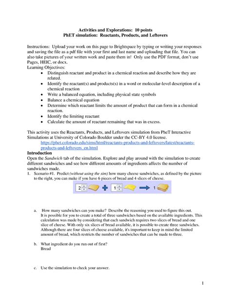 Reactants Products Leftovers 1 Activities And Explorations 10 Points Phet Simulation