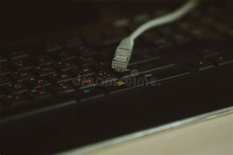 Lan Network Connection Ethernet Cable On Keyboard Stock Image Image Of Business Black 179642981