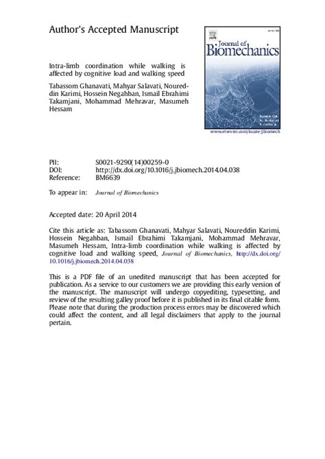 Pdf Intra Limb Coordination While Walking Is Affected By Cognitive Load And Walking Speed