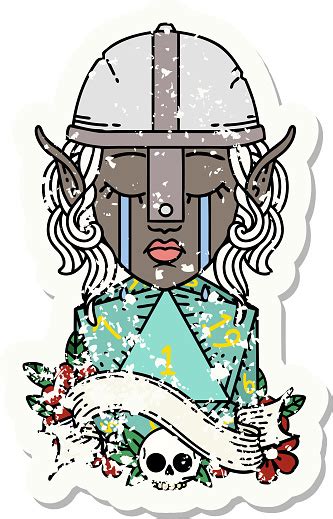 울고 있는 엘프 파이터 캐릭터의 얼굴과 자연스러운 D20 롤 일러스트레이션 군용헬멧에 대한 스톡 벡터 아트 및 기타 이미지 군용헬멧 굴리기 꼬마 요정 Istock