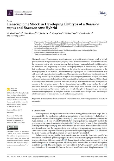 Pdf Transcriptome Shock In Developing Embryos Of A Brassica Napus And