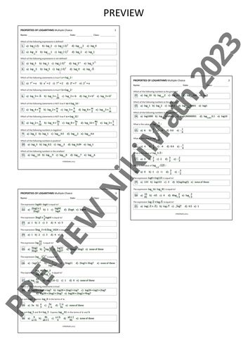 Properties Of Logarithms Multiple Choice Extra Practice 30 Various Problems Teaching Resources