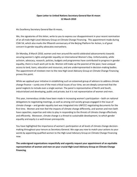Open Letter To United Nations Secretary General Ban Ki Fokus