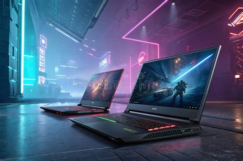 Futuristic Gaming Laptop Setup With Rgb Lighting And Stock Illustration Illustration Of