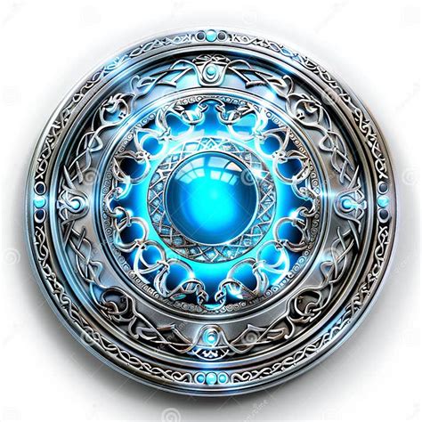 Intricate Blue Orb And Silver Symbolic Shield Design Stock Illustration