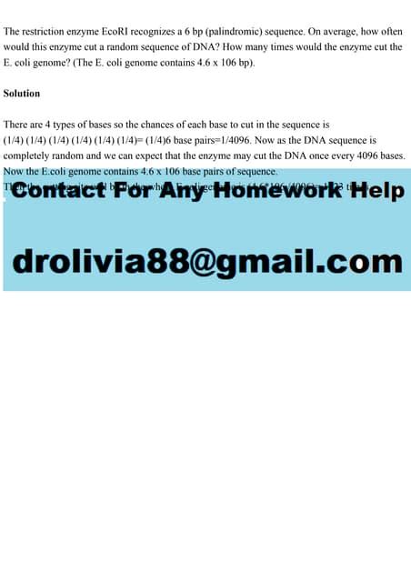 The Restriction Enzyme Ecori Recognizes A 6 Bp Palindromic Sequenc Pdf