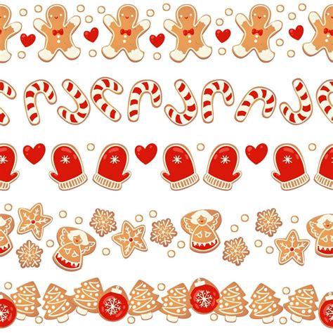 Christmas Gingerbread Cookies Seamless Border Isolated New Year