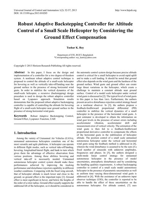 Pdf Robust Adaptive Backstepping Controller For Altitude Control Of A Small Scale Helicopter