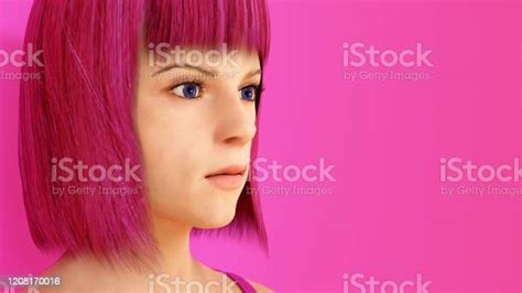 젊은 여자 핑크 무딘 머리 머리 3d 일러스트 3차원 형태에 대한 스톡 사진 및 기타 이미지 3차원 형태 눈 신체 부분 디지털 생성 이미지 Istock