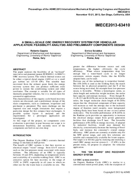Pdf A Small Scale Orc Energy Recovery System For Vehicular Application Feasibility Analysis