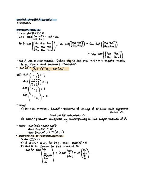 Linear Alg Review Linear Algebra Review 8 24 2023 Determinants O Ix 1