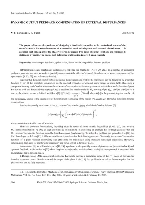Pdf Dynamic Output Feedback Compensation Of External Disturbances