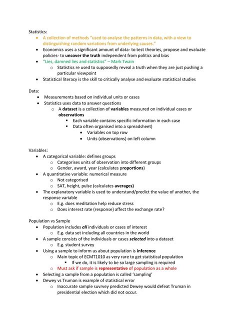 Econometrics 1001 Partial Notes Usyd Ecmt1010 Introduction To