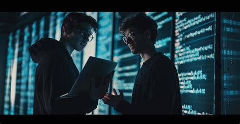 a portrait of two female and male software developers working on a