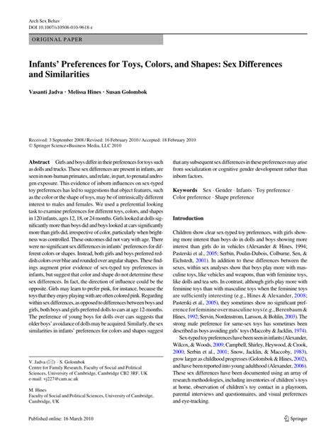 Pdf Infants Preferences For Toys Colors And Shapes Sex
