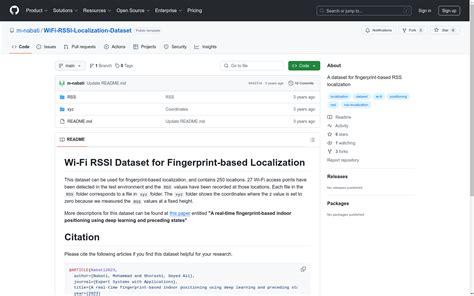 Wi Fi Rssi Dataset For Fingerprint Based Localizationwi Fi定位数据集指纹定位数据集