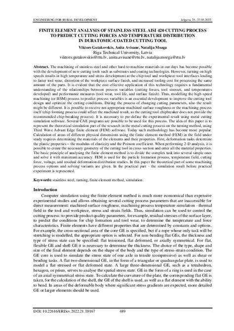 Pdf Finite Element Analysis Of Stainless Steel Aisi 420 Cutting Process To Predict Cutting
