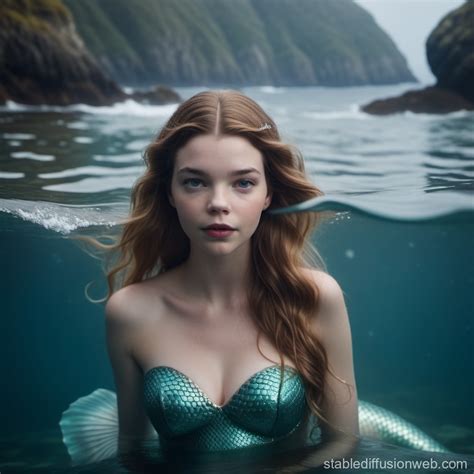 Realistic Mermaid With Anya Taylor Joy Face In Ocean Stable Diffusion Online