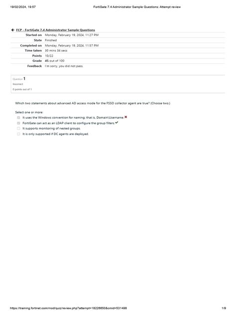 fortigate 7 4 administrator sample questions attempt review pdf