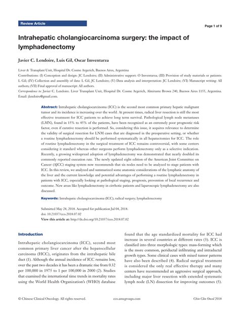 Pdf Intrahepatic Cholangiocarcinoma Surgery The Impact Of
