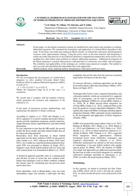 Pdf A Numerical Hybrid Block Integrator For The Solutions Of Modeled Problems Of Ordinary
