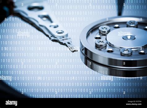 Computer Hard Disk Drive Internals And Binary Number Code Stock Photo Alamy