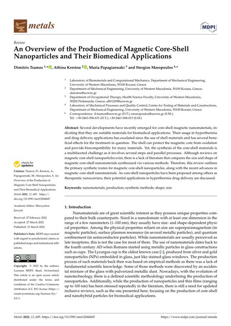 Pdf An Overview Of The Production Of Magnetic Core Shell Nanoparticles And Their Biomedical