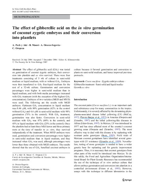 Pdf The Effect Of Gibberellic Acid On The In Vitro Germination Of