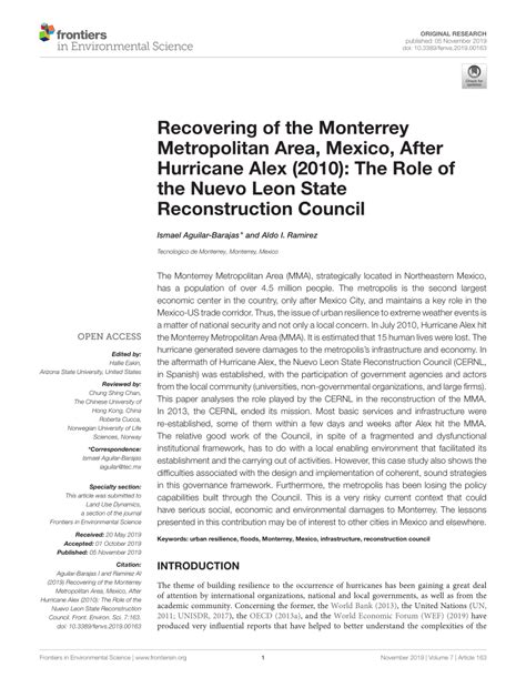 Pdf Recovering Of The Monterrey Metropolitan Area Mexico After
