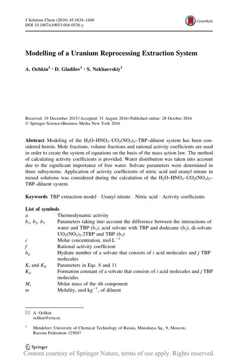 Modelling Of A Uranium Reprocessing Extraction System Request Pdf